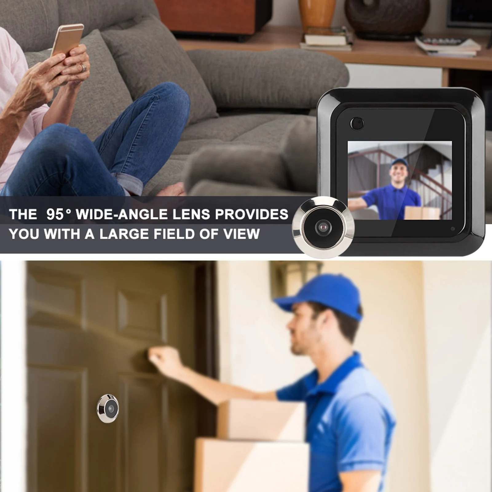 2.4in Smart Door Viewer LCD Screen Display 0.3MP 95° Wide Angle Camera ...