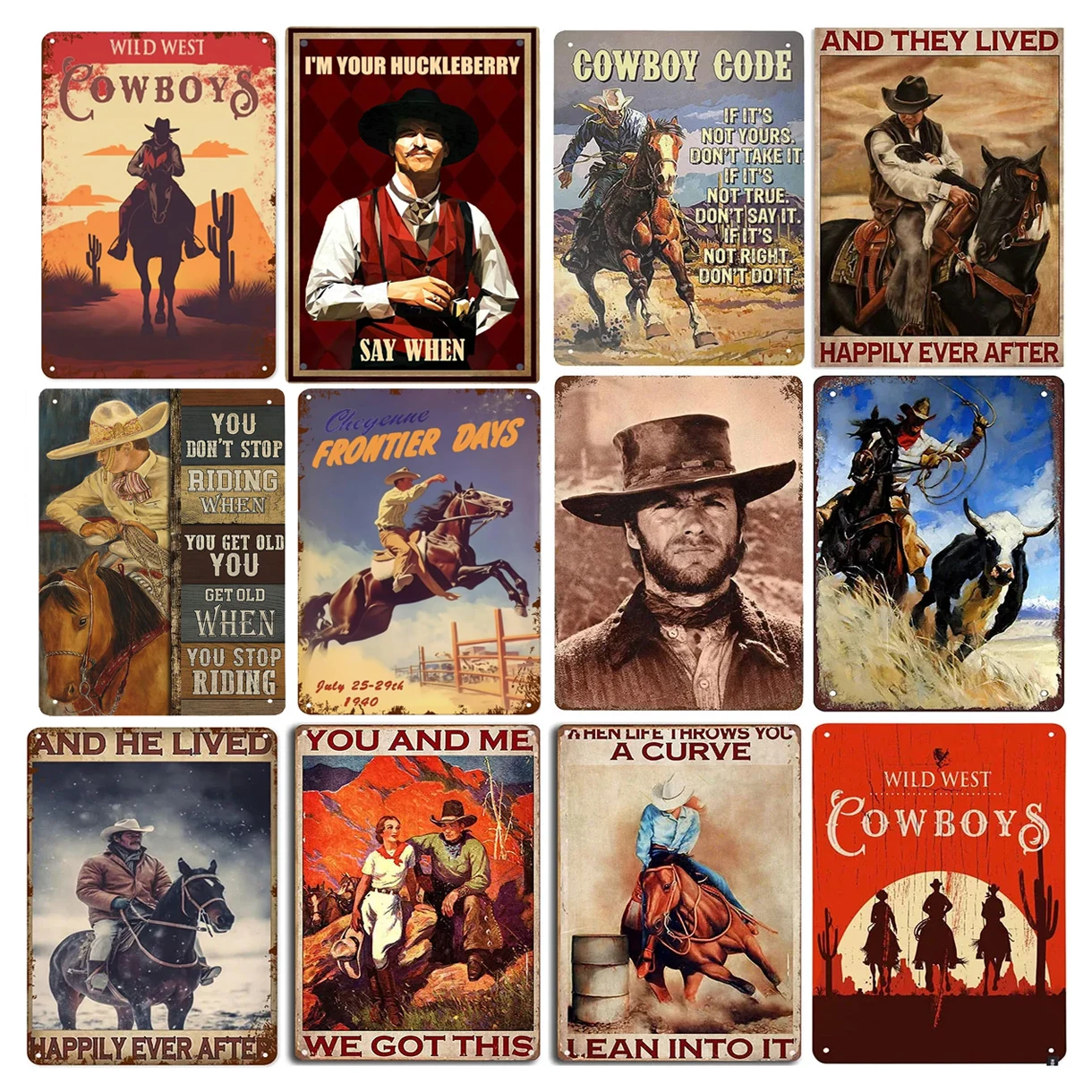 Vintage Poster US Western Cowboy Hunting Signs Decor Shabby Rusty ...