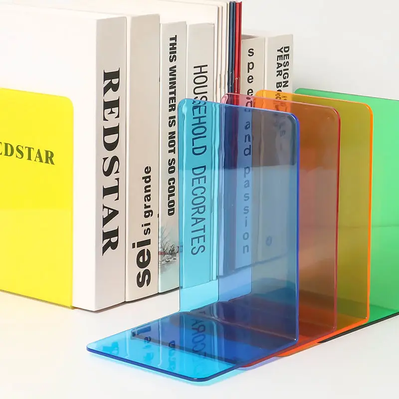2-4PCS-Acrylic-Color-L-shaped-Book-Rack-Contract-Transparent-Bookend ...