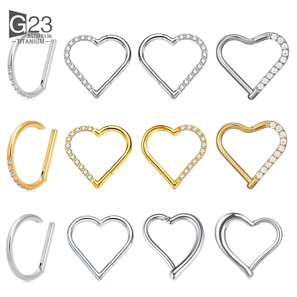 ASTM F-136 Titanium Nose Ring Daith Heart Earring Hoop Cartilage Tragus ...
