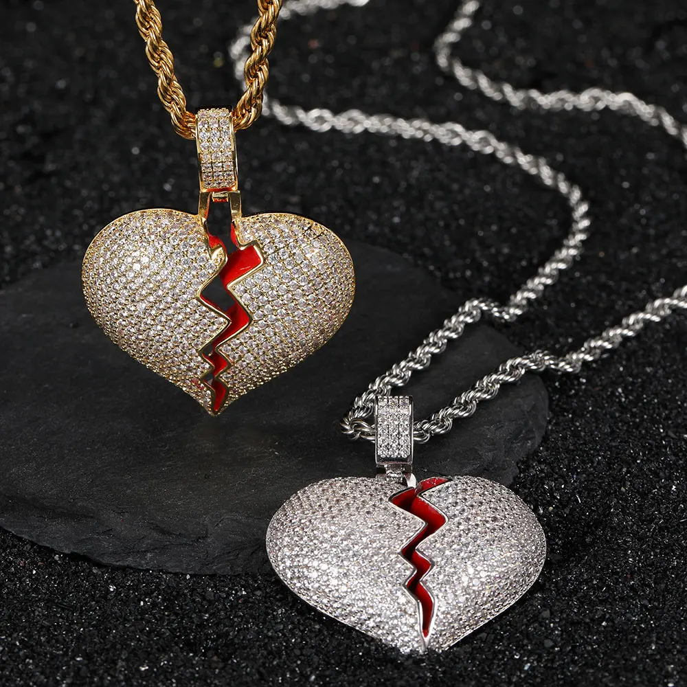 ESKEEM-Hip-Hop-Fashion-Broken-Heart-Iced-Out-Bling-Cubic-Zirconia ...