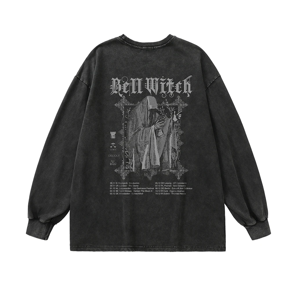 Ghost Print Vintage Washed Unisex Long Sleeve Oversized Grunge Y2k T ...