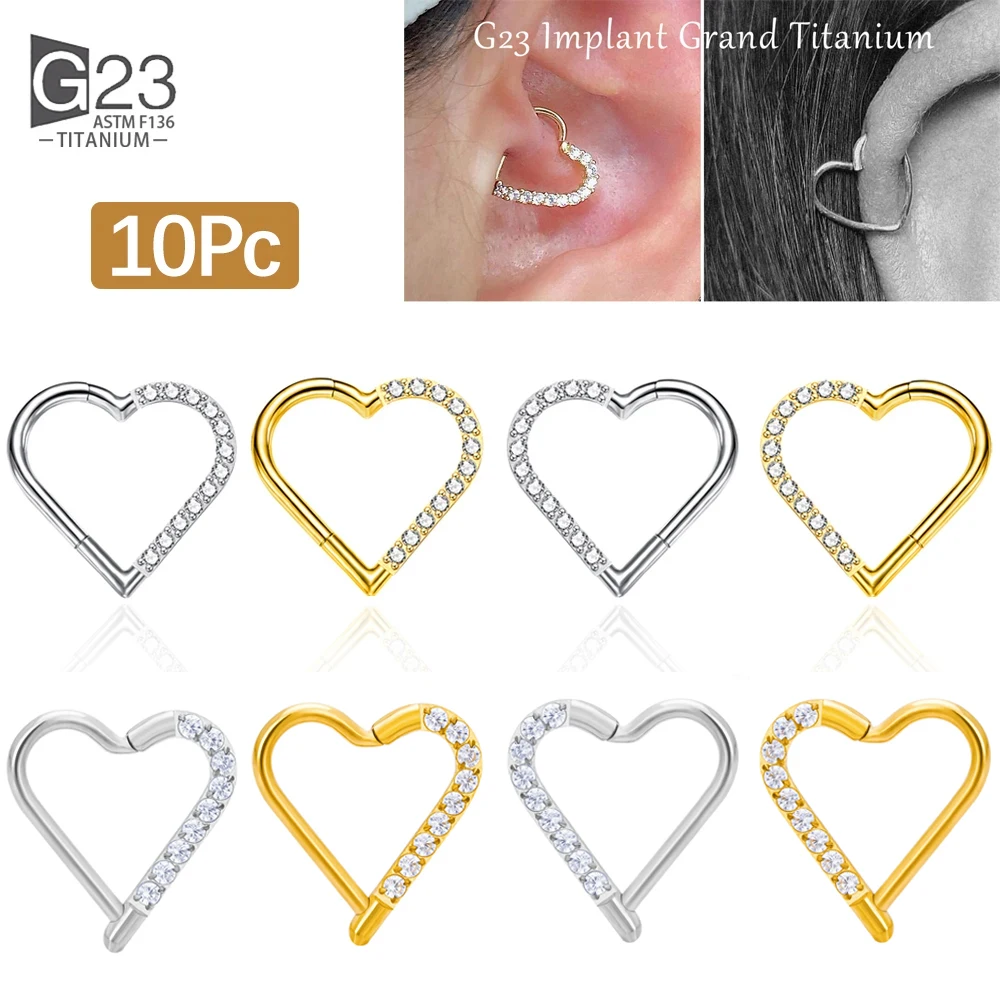 10Pc-ASTM-F136-Titanium-Daith-Heart-Earring-Hoop-Cartilage-Tragus-Helix ...