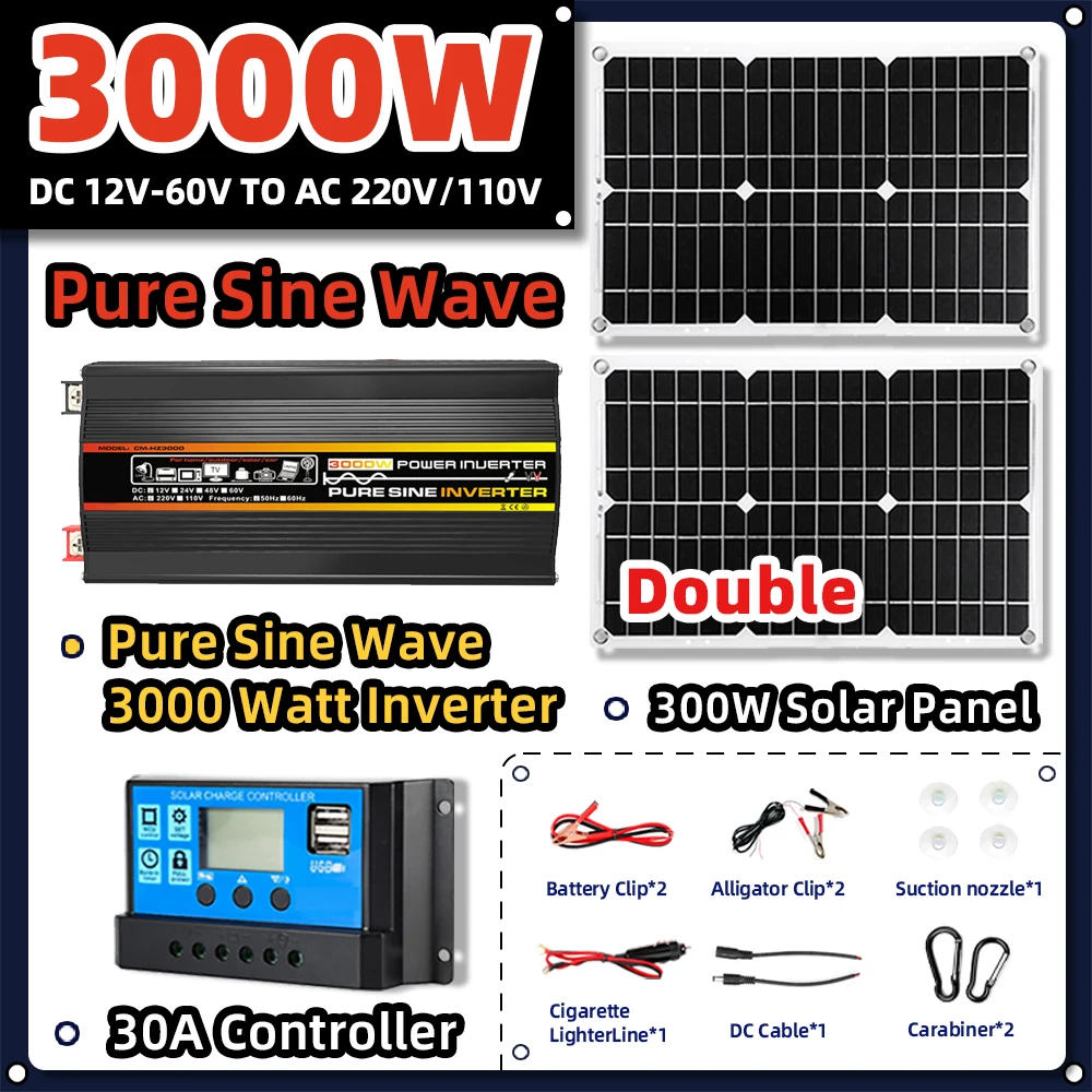 Solar-Panel-18V-Outdoor-Power-3000W-Pure-Positive-Wave-Inverter-30A ...