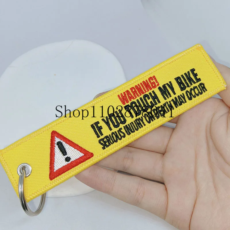 Popular-Jewelry-Alloy-Pendant-Keychain-Yellow-Embroidery-Text-Warning ...