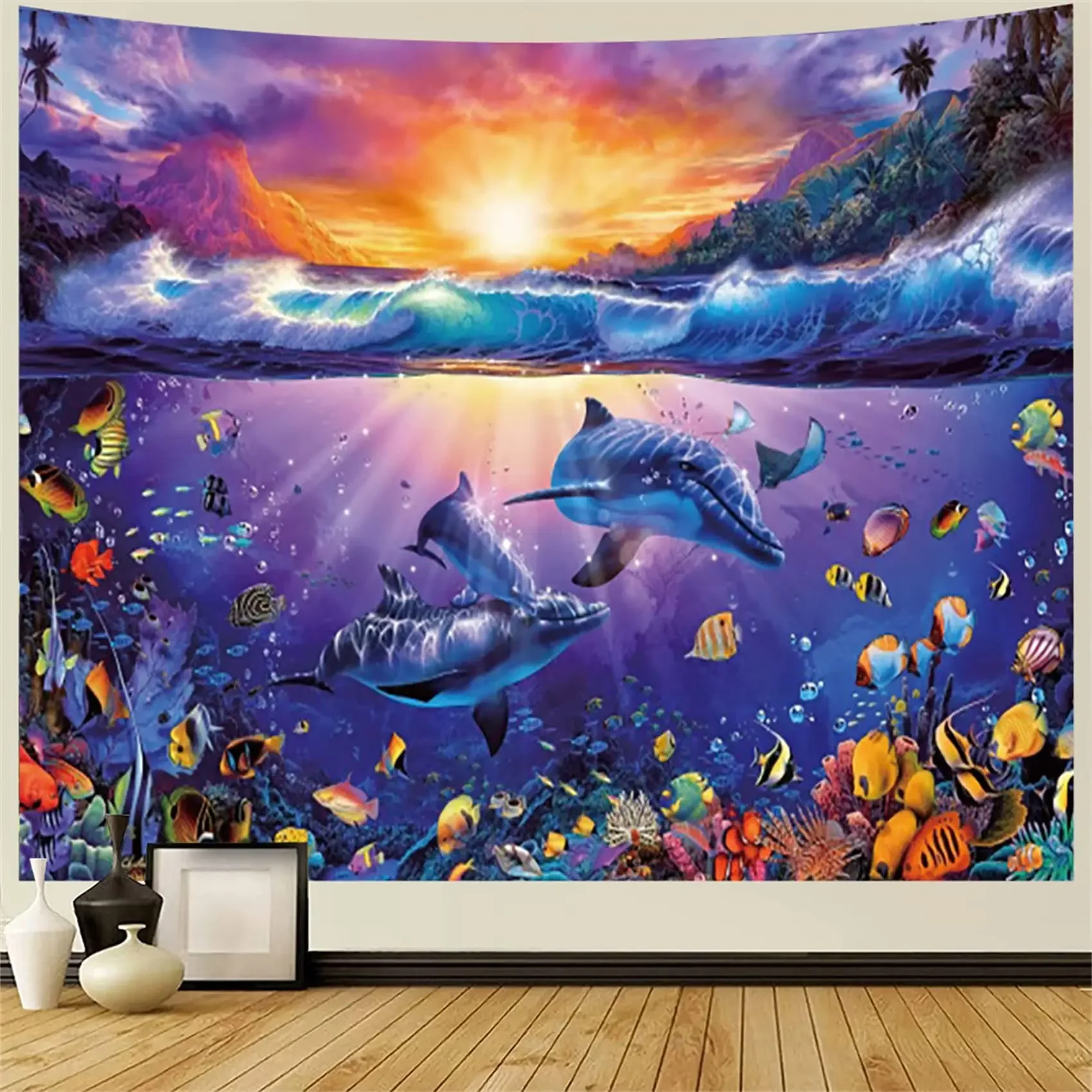 Ocean Dolphin Tapestry Wall Hanging Funny Sea Life Tapestry Wall ...