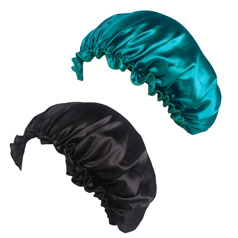 2pcs New Women's Solid Sleeping Hat Satin Night Hair Cap Sleep Care ...