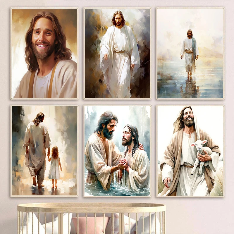Modern-Warm-Color-Realistic-Jesus-Portrait-Oil-Print-Poster ...