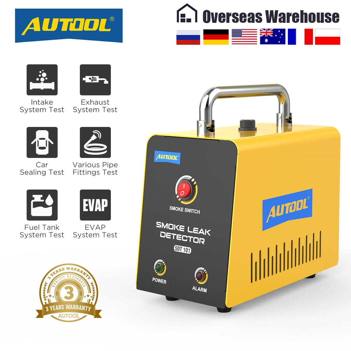 AUTOOL SDT101 Car Smoke Leak Detector 12V Automotive EVAP Leakage Gas Leakage Locator Oil Pipe ...