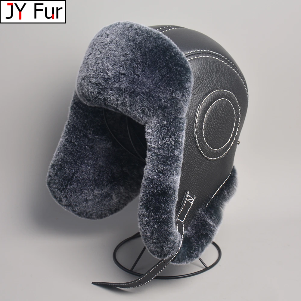 2023 Winter Men's 100% Real Rex Rabbit Fur Bomber Hat Ushanka Cap ...