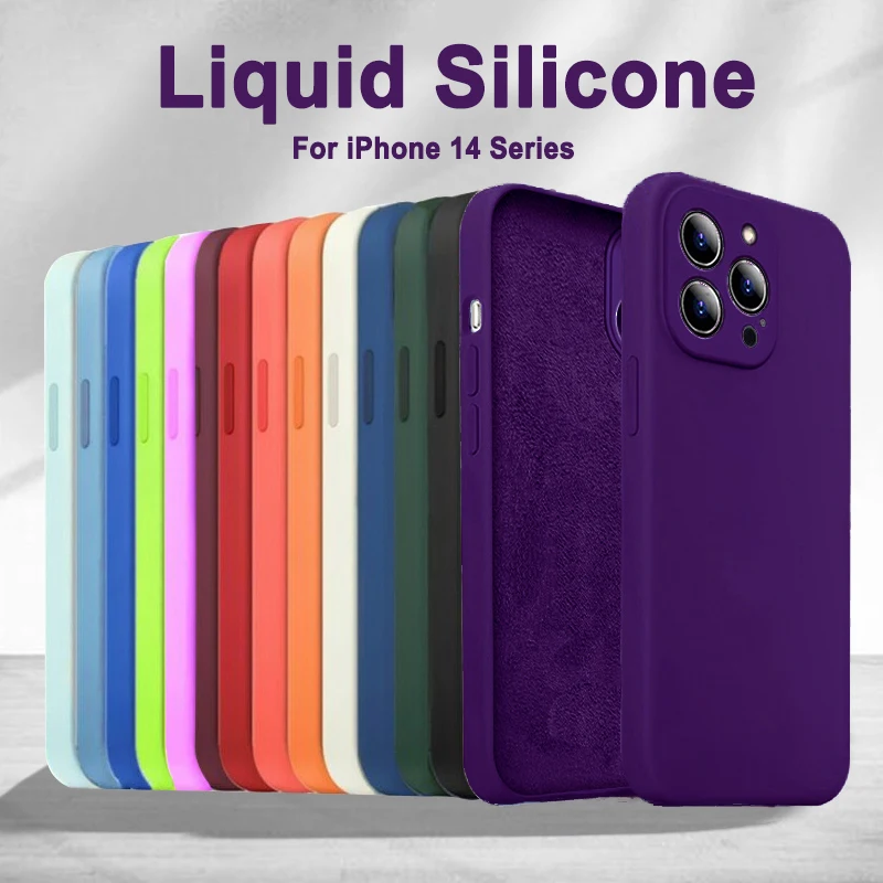Funda cuadrada de silicona líquida para iPhone, carcasa protectora de lente para modelos 14, 13 ...