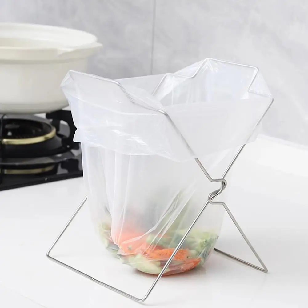 Stainless-Steel-Garbage-Bag-Shelf-Foldable-Countertop-Waste-Bag-Stand ...