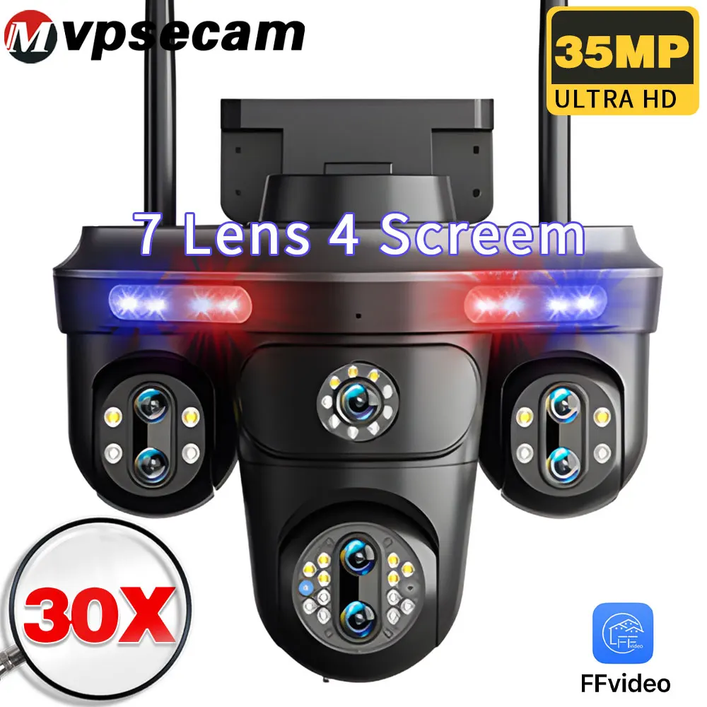 35MP WiFi IP Camera 4 Screens 7 Lens 10X Zoom Outdoor Wireless 4K PTZ ...