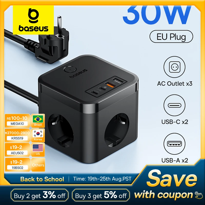 Baseus-30W-Charger-Fast-Power-Strip-3AC-Outlet-Desktop-Charging-Station ...