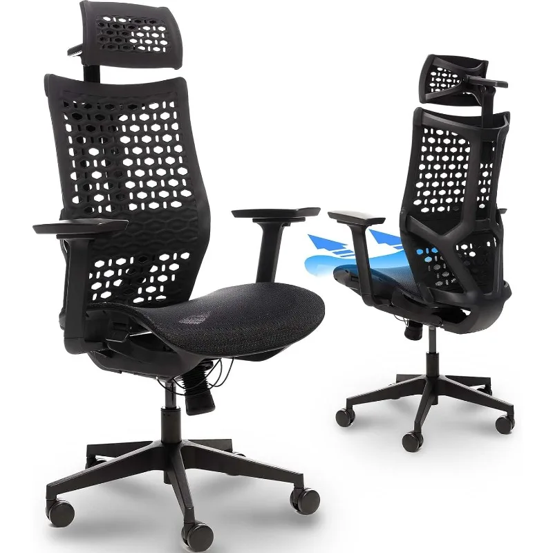 Office Chair with 4D Headrest, Large Mesh Desk Chair with Adjustable ...