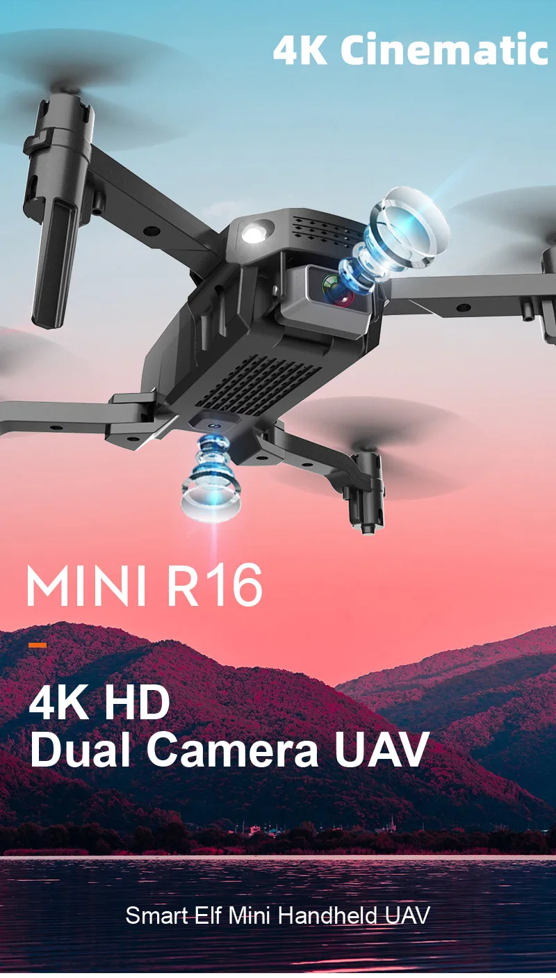 R16-Noir 2C 4K2B-Mini Drone Avec Caméra Aérienne Hd 4k, Drone À Double ...