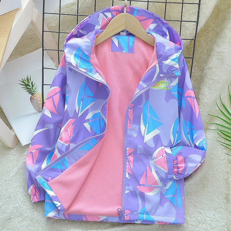 Spring-Autumn-Waterproof-Hooded-Girls-Fleece-Lined-Zip-Jackets-School ...