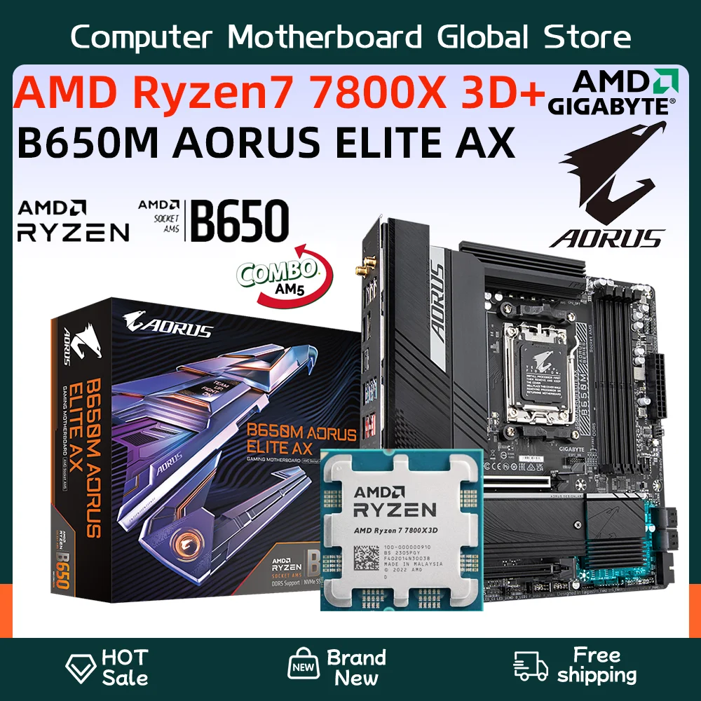 AMD-Ryzen-7-7800X-3D-GIGABYTE-B650M-AORUS-ELITE-AX-AM5-Processor-WiFi ...