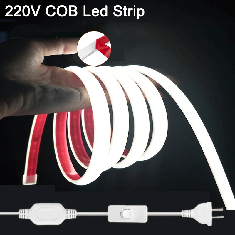 220V COB LED Neon Strip Light Self-adhesive EU AU Switch Plug ...