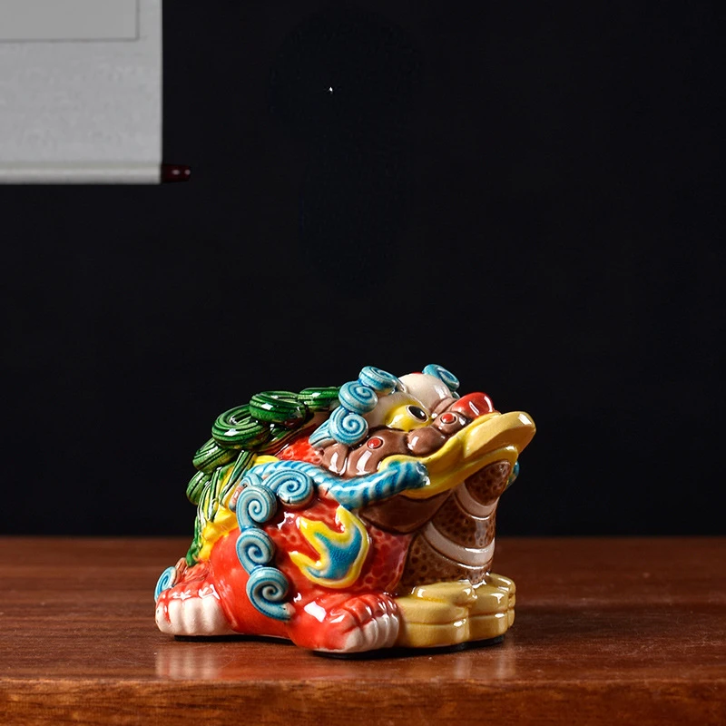 Three-legged Golden Toad Ceramic Figurine, A Traditional Chinese Symbol ...