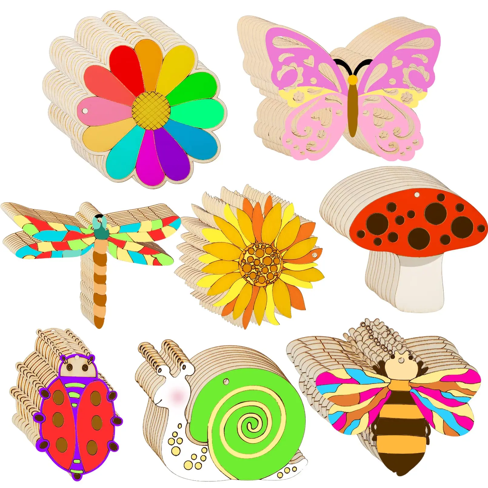 80Pcs-Unfinished-Wooden-Cutouts-8-Styles-Wood-Butterfly-Flower-Bee ...