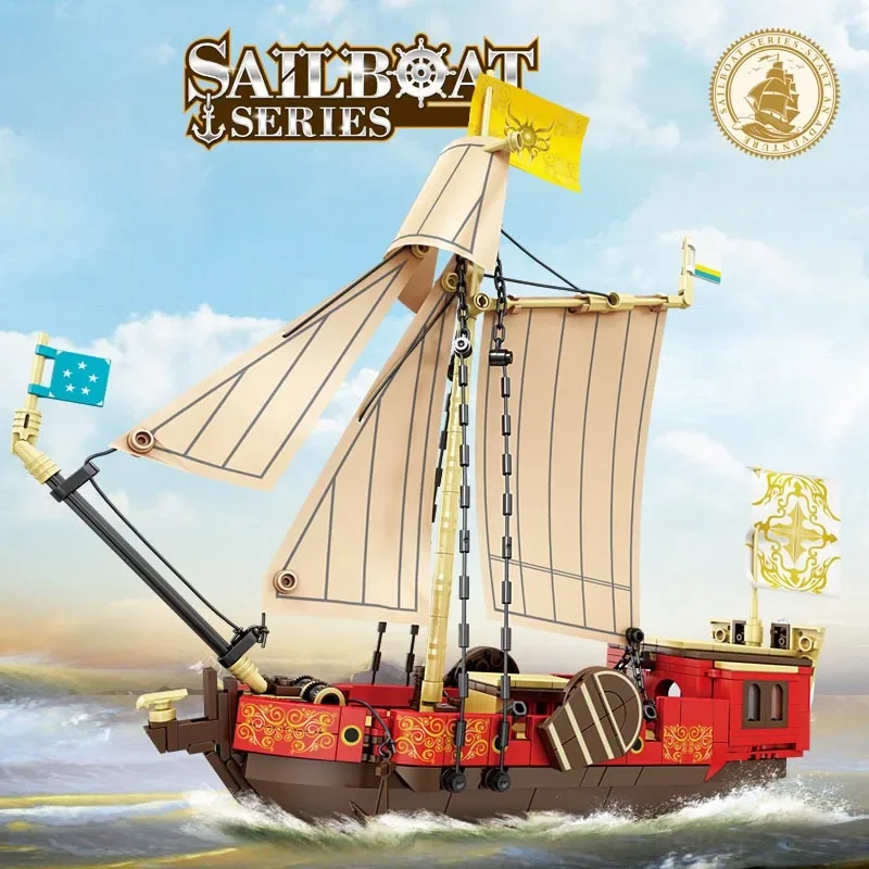 MOC Classic Sailboat Retro Yacht Model Building Blocks DIY Pirate Ship ...