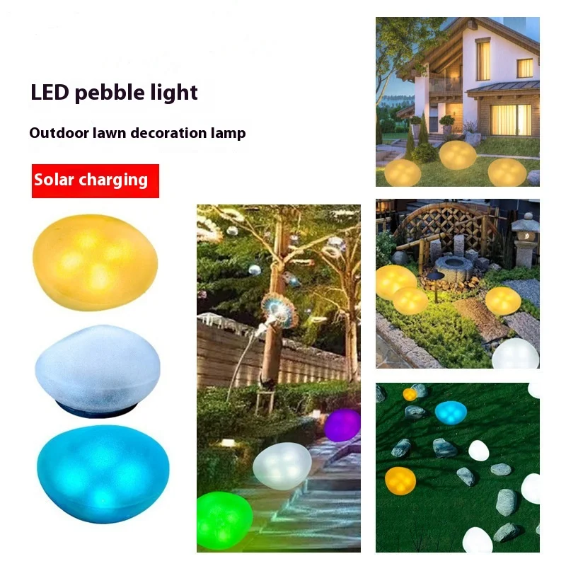 Solar Pebble Lights, Outdoor Waterproof LED Garden Lawn Fence ...