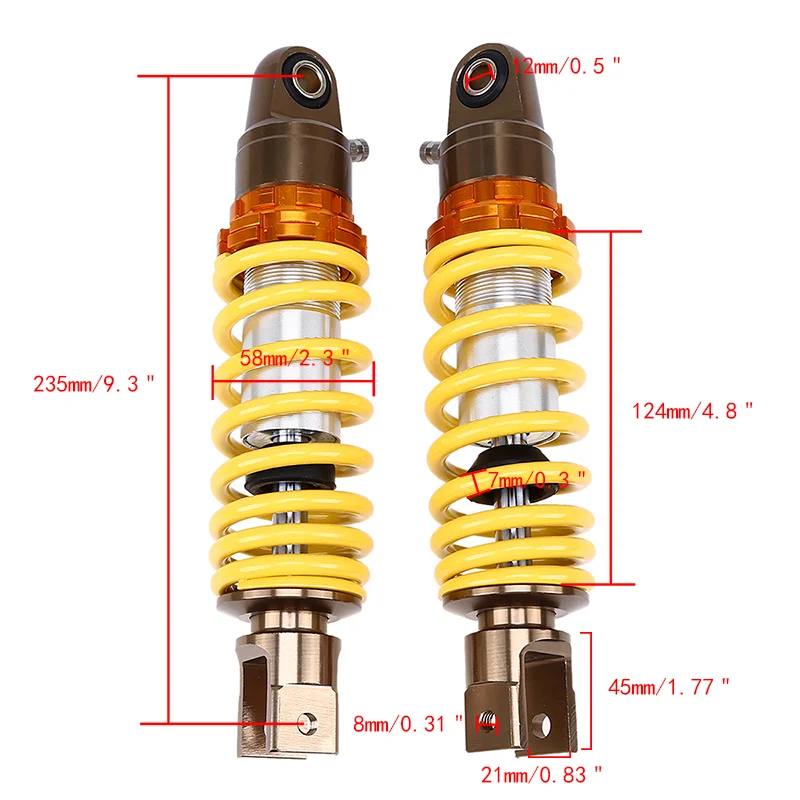 POSSBAY-235mm-Yellow-Motorcycle-Rear-Air-Shock-Absorbers-Suspension-for ...