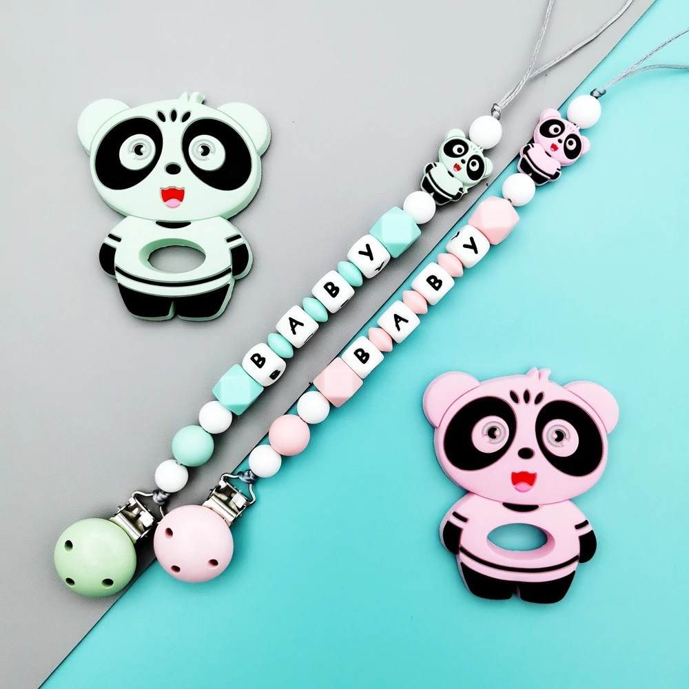 Custom English Silicone Letter Name Baby Silicone Panda Pacifier Clips ...