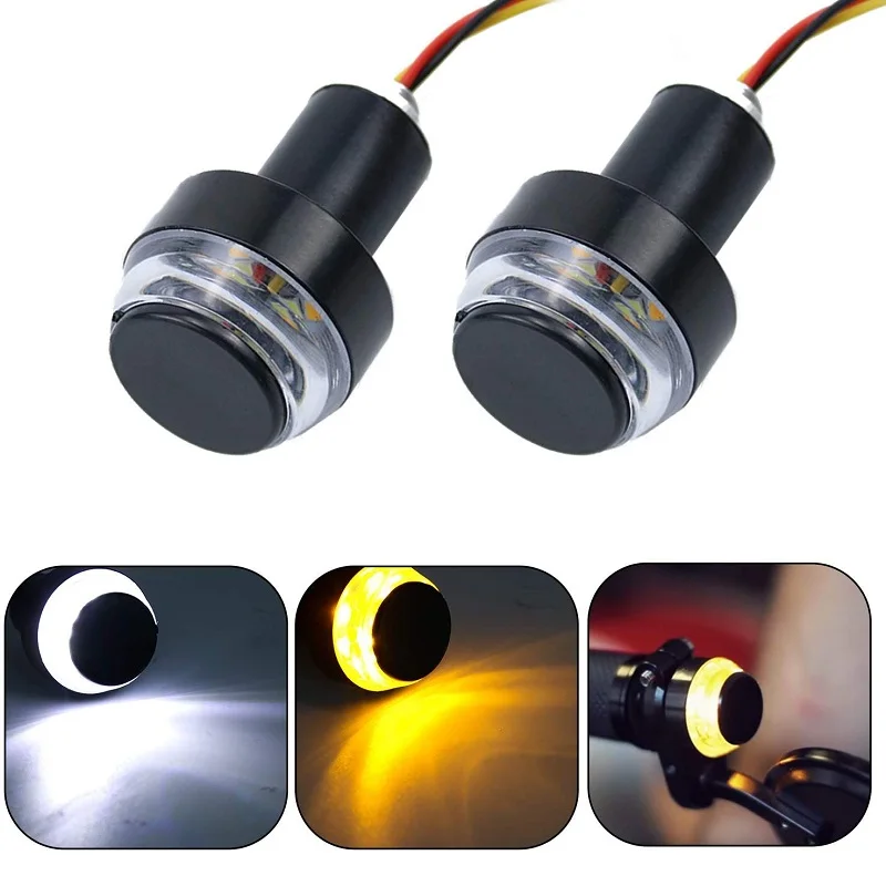 2Pcs 12V Motorcycle LED Handlebar End Turn Signal Light White Yellow ...