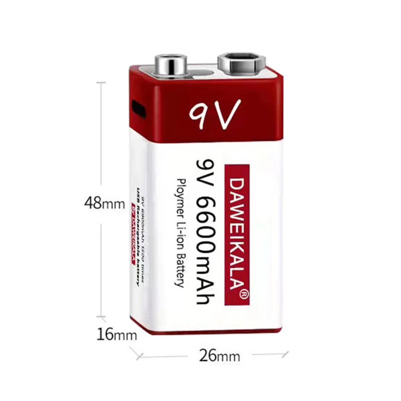 9V Battery 6900mAh li-ion Rechargeable battery Type-C Batteries 9v USB ...
