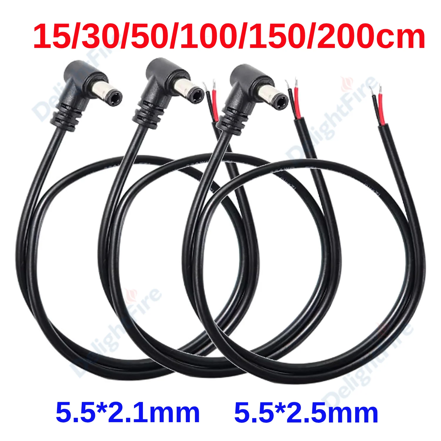 L-Shaped Male Right Angle DC Power Cable 5.5mm 2.1mm Pigtail Stripped ...