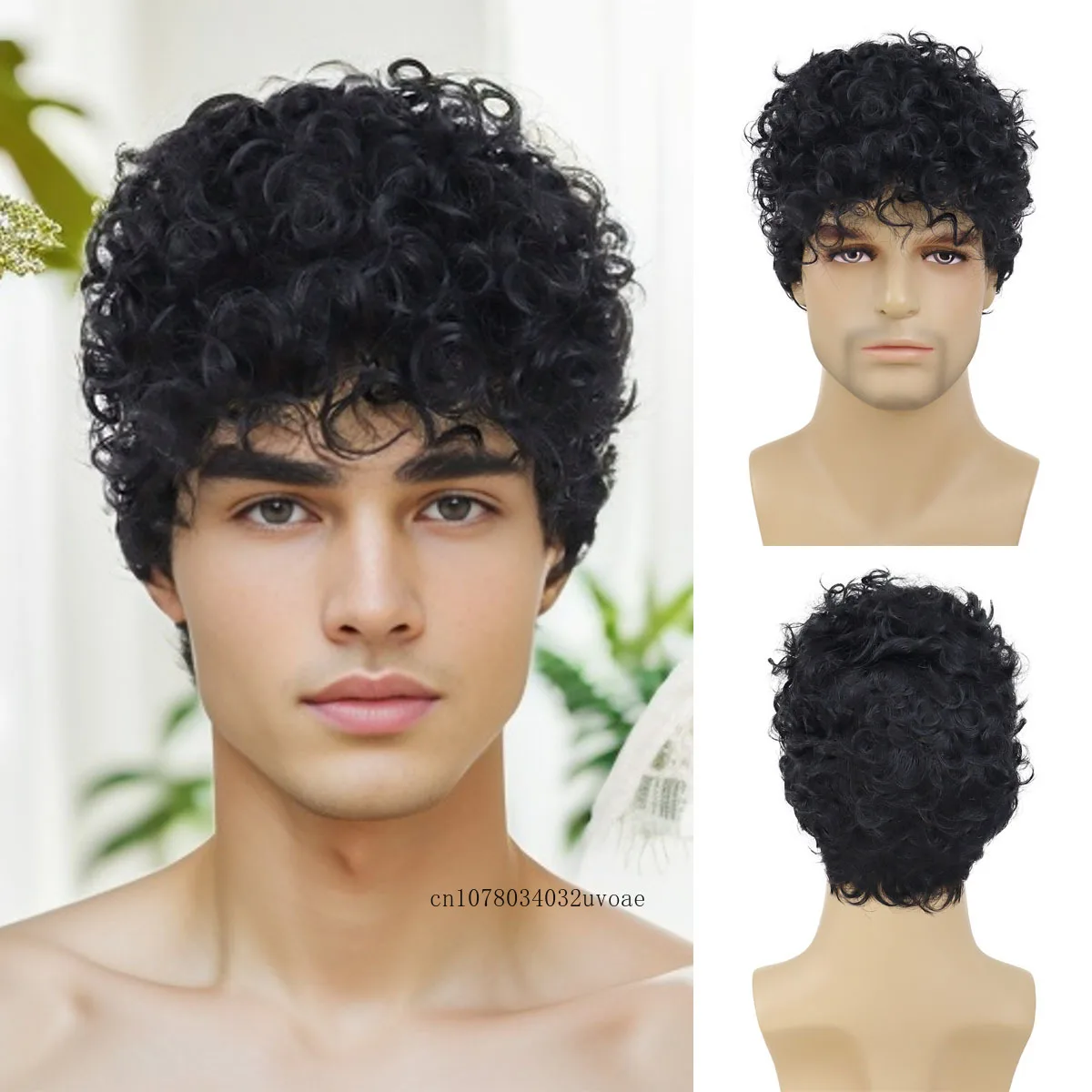 Synthetic-Short-Black-Wig-for-Men-Afro-Messy-Perm-Curly-Haircut-Trendy ...