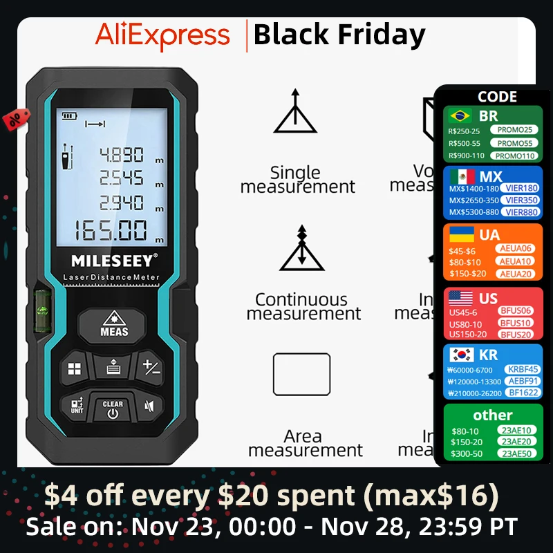 MILESEEY-S6-Laser-Tape-Measure-40M-60M-80M-100M-Laser-Rangefinder-IP54 ...