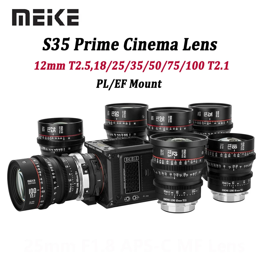 Meike S35 Prime Cinema Lens 12mm T2.5,18mm/25mm/35mm/50mm/75mm/100mm T2 ...