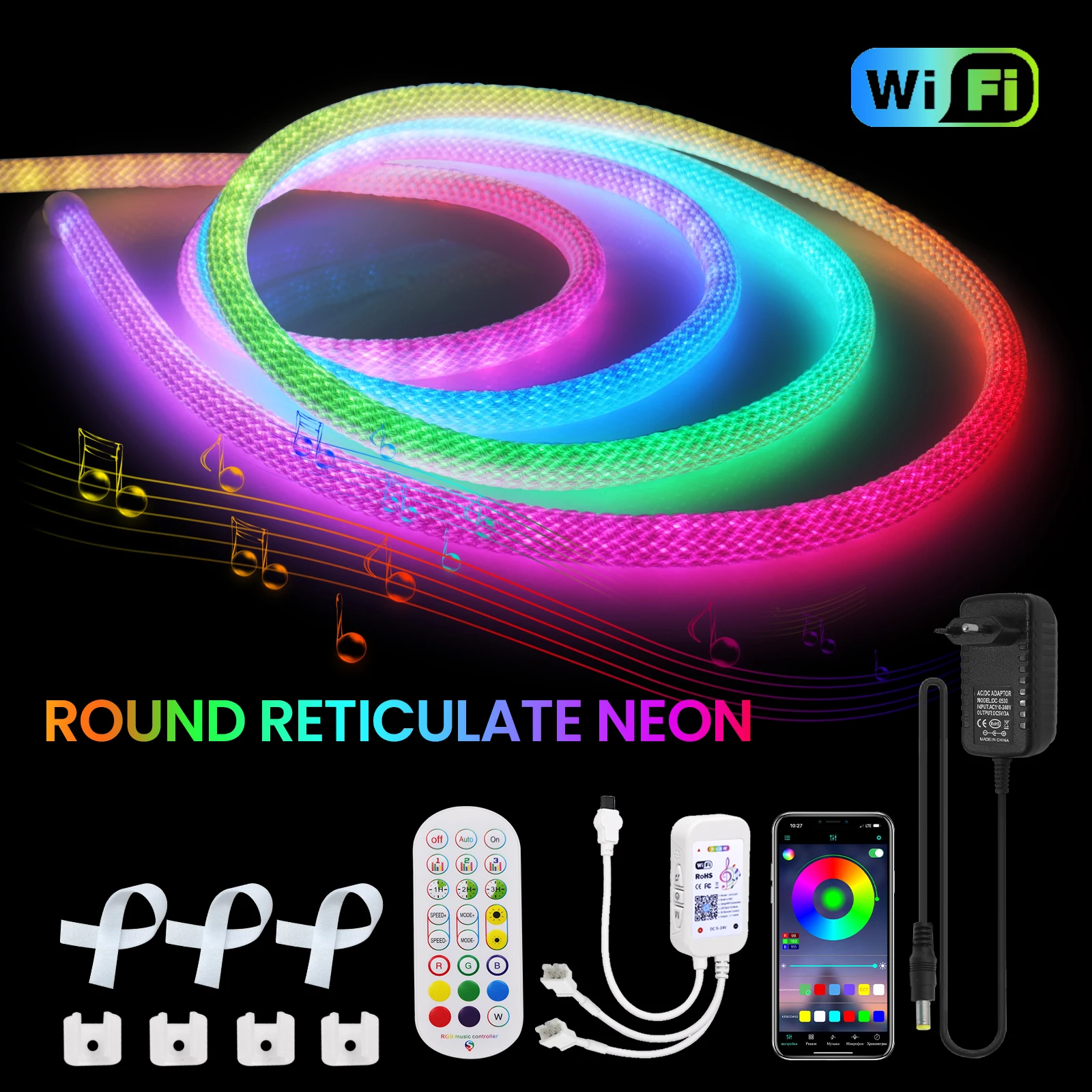 360-Degree-Round-RGB-Neon-Light-5V-WS2812B-Full-Color-Pixel-Bluetooth ...