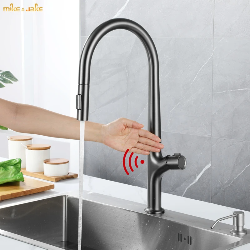 Gunmetal kitchen faucets pull out cold and hot faucet sensor telescopic ...