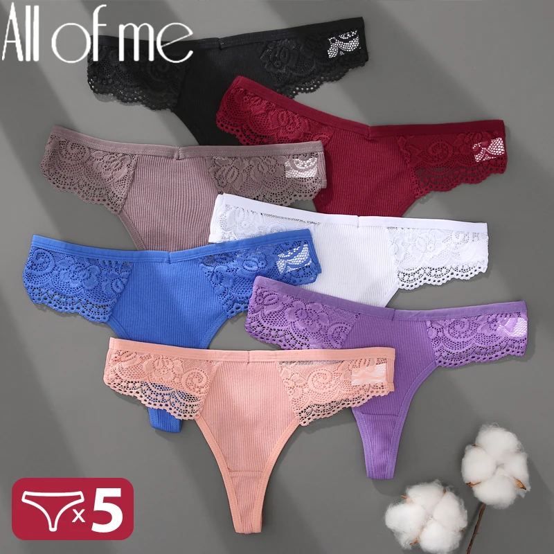 5PCS/Set Women Cotton Panties Sexy Lace Thong G-String Intimates ...