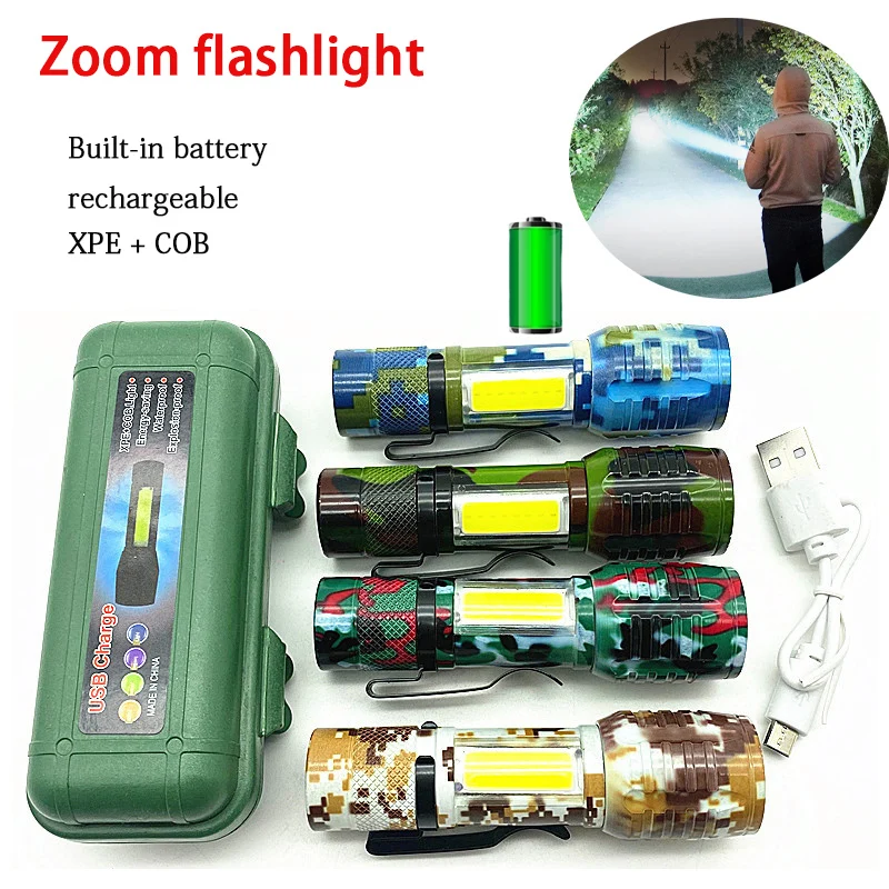 Rechargeable-Flashlight-Zoom-Torch-Portable-Built-in-Battery-XPE-COB ...