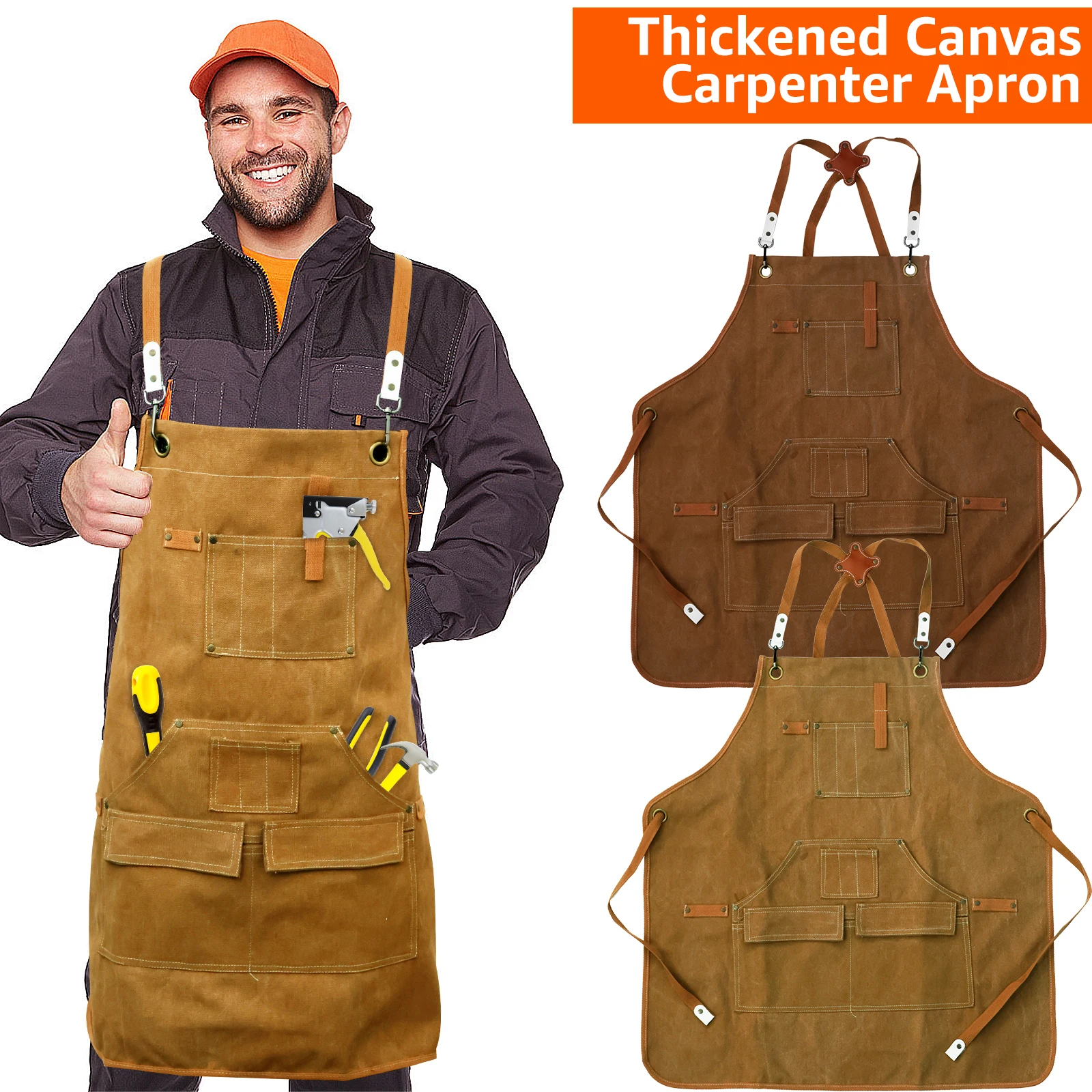 Waterproof-Duty-Unisex-Canvas-Work-Apron-with-Tool-Pockets-Heavy-Duty-Durable-Adjustable-Cross ...