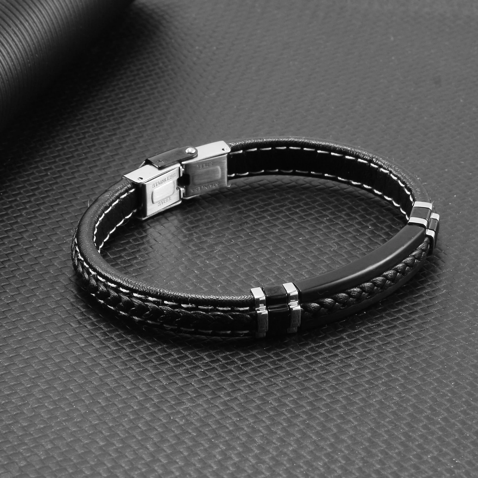 Retro-Black-Leather-Vintage-Wristband-for-Men-Women-Stainless-Steel ...