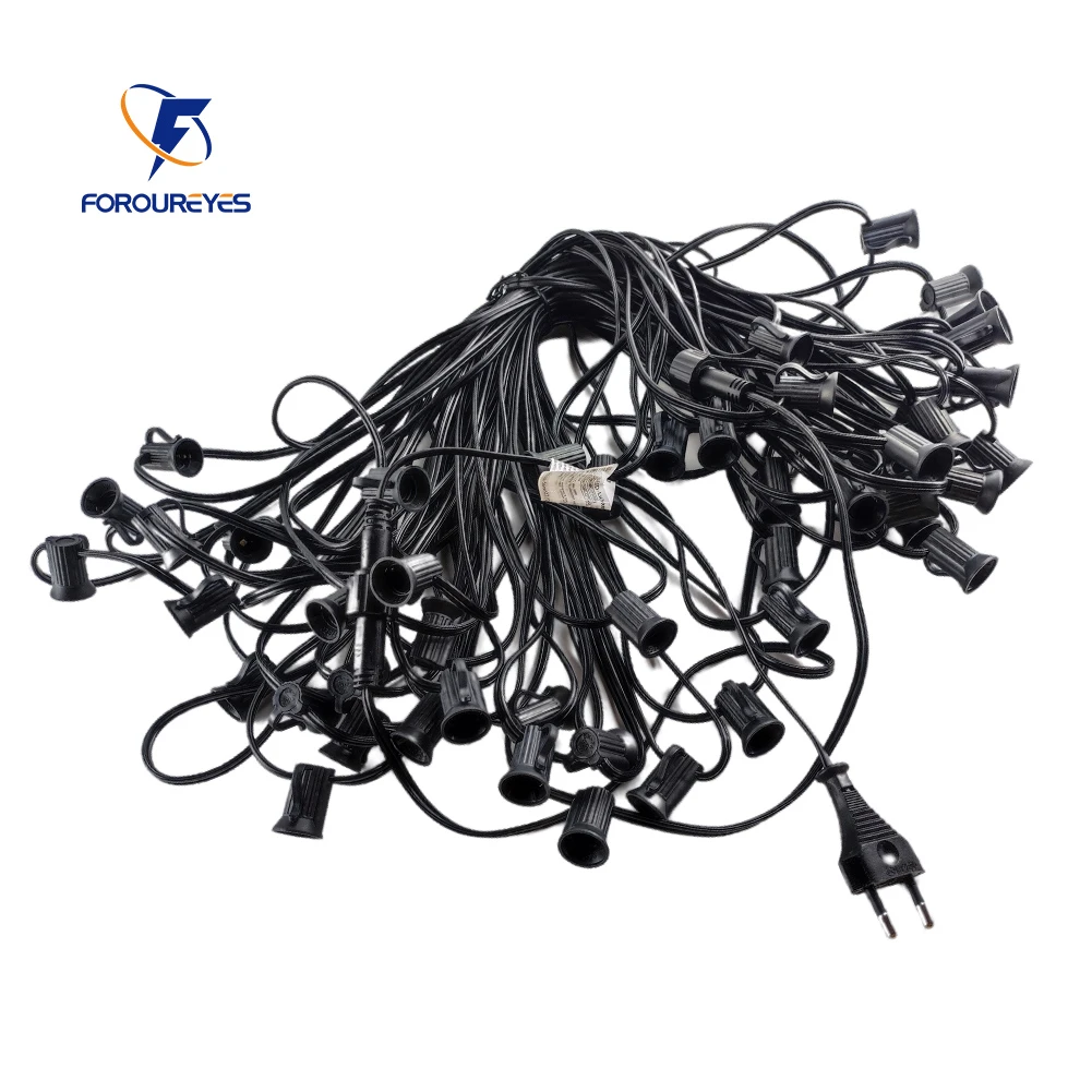 25ft 50ft 100ft String Lights Built-in Hanging Loop E12 Base Black ...