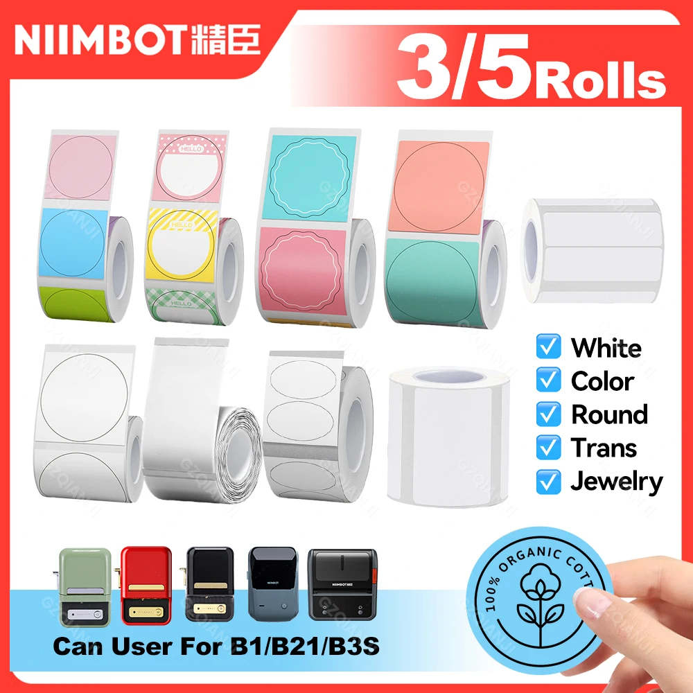 3-5-Rolls-NiiMBOT-B21-B1-Round-Label-Printing-Sticker-Self-adhesive ...