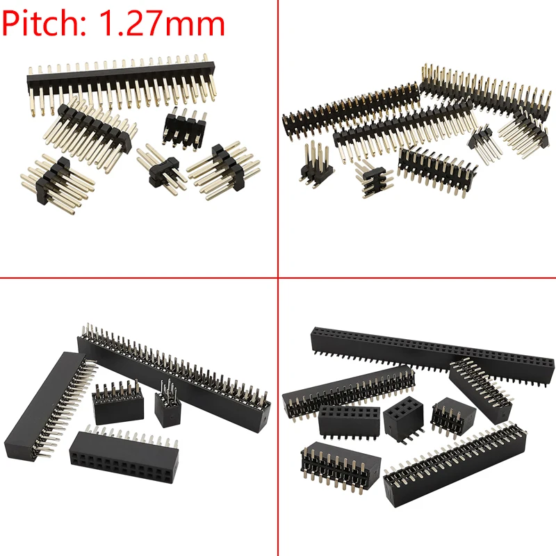 10Pcs 1.27mm Pitch 2x2P-50Pin Double Row Male Female Pin Header PCB Board Connector 1.27 mm ...