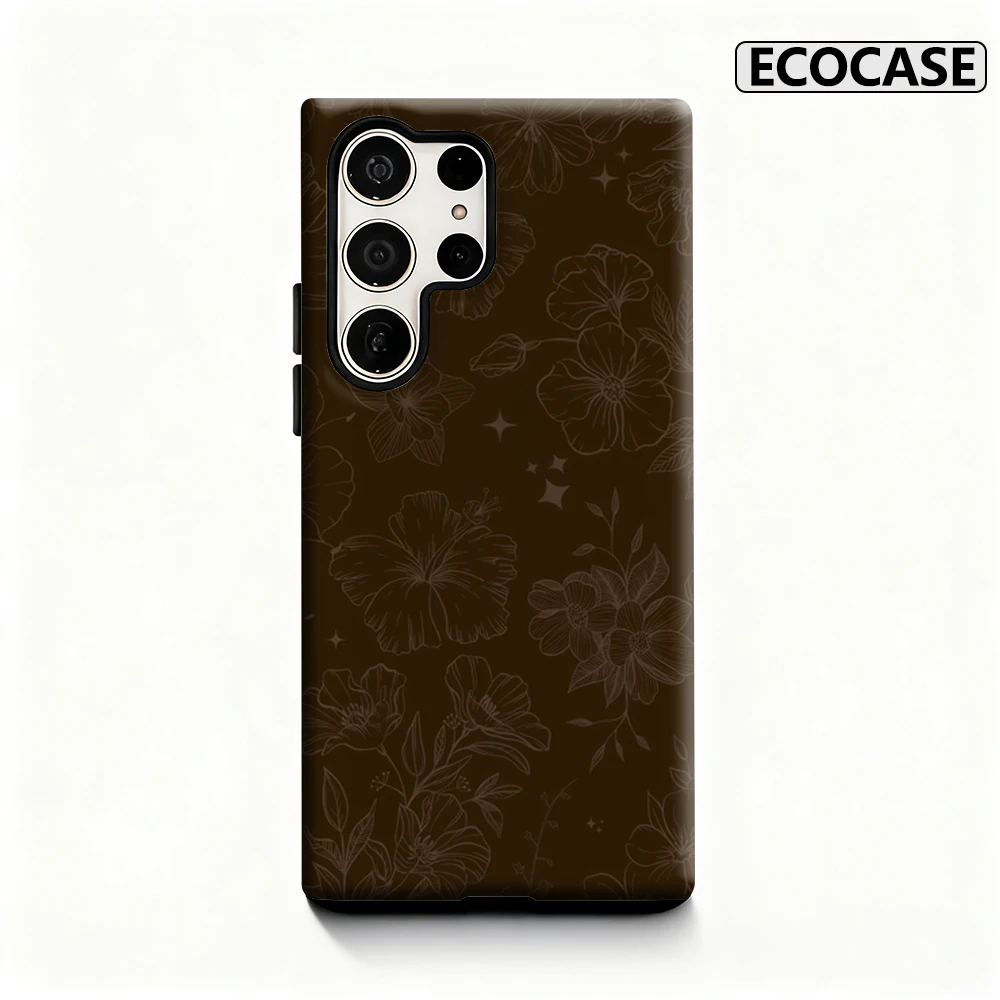 Elegant Brown Floral Outline Phone Case for Samsung Galaxy S25 Ultra ...