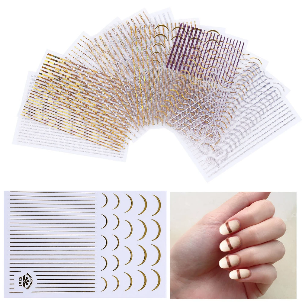 1pc French Polishing Wave Lines Self-adhesive Stickers For Nails ...