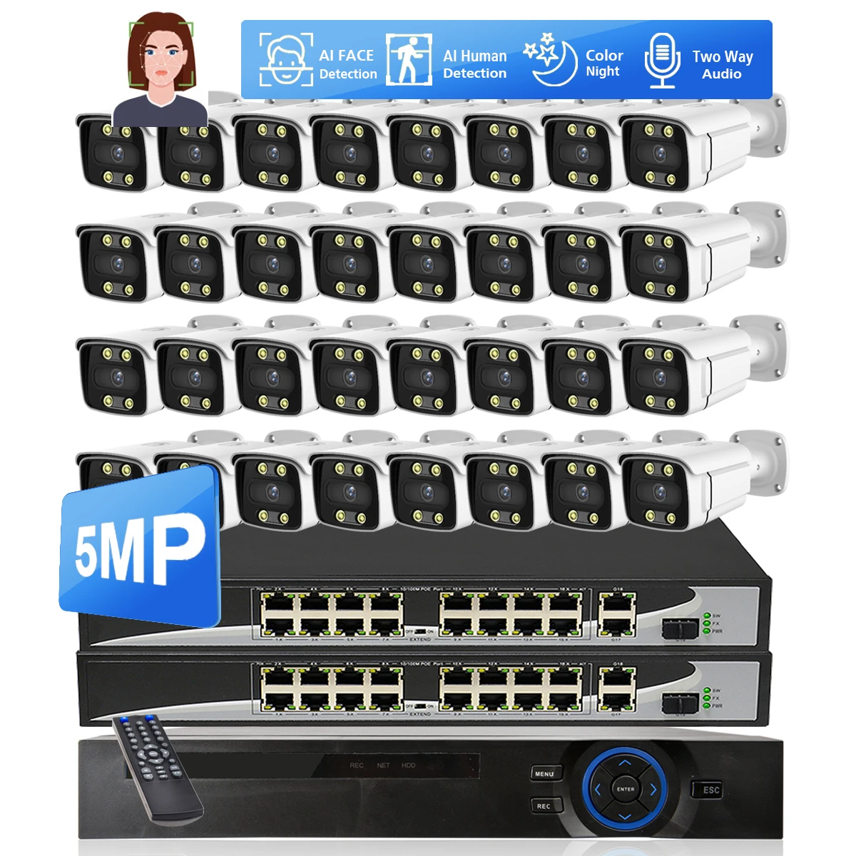 Kit de videovigilancia NVR para el hogar, cámara IP PoE con visión ...