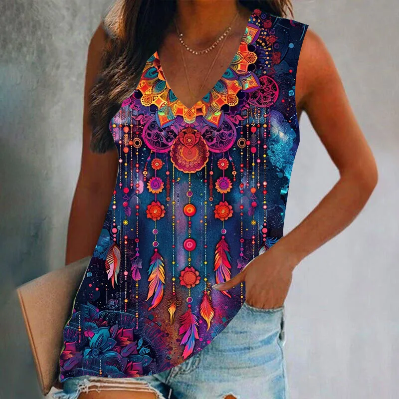 Summer Vintage Pattern 3D Print Tank Tops Women Streetwear Oversized V ...