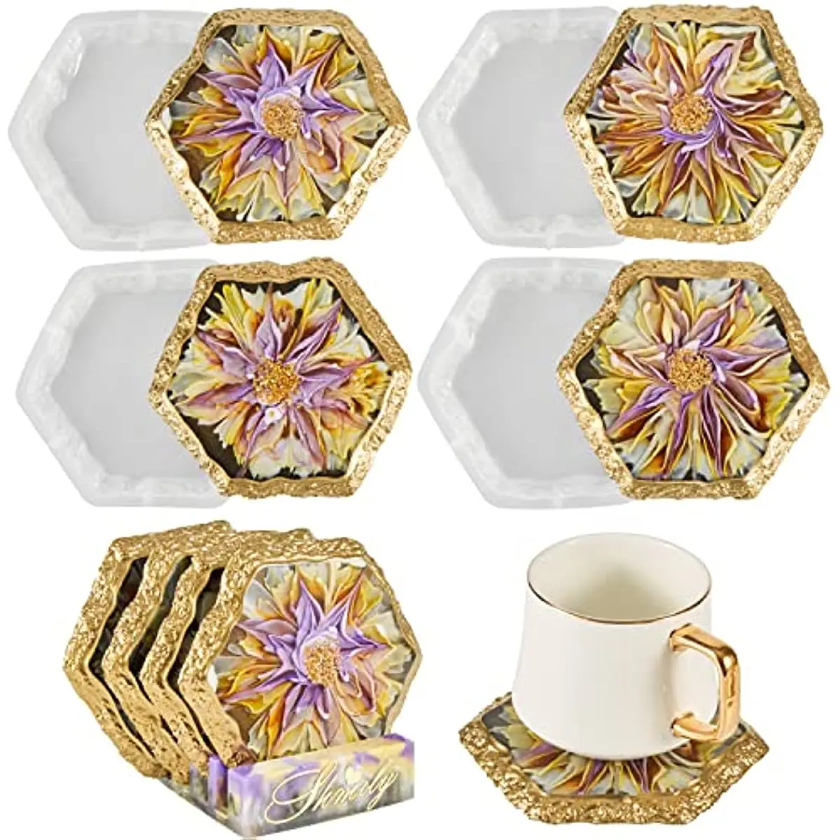 Resin-Geode-Coaster-Molds-4Pcs-Hexagon-Geode-Coaster-Silicone-Molds ...