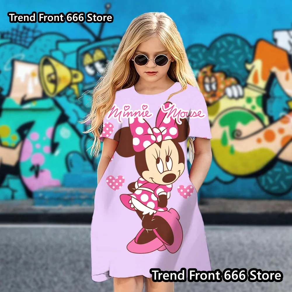 Mickey-Mouse-Girls-Cartoon-Dress-Minnie-Knee-Length-A-Line-Skirt-Girls ...